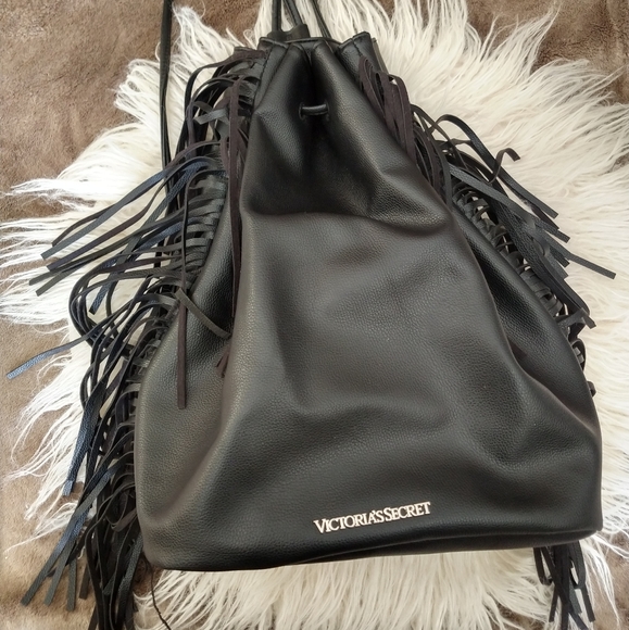 Victoria's Secret | Bags | Victorias Secret Black Leather Fringe Bag ...